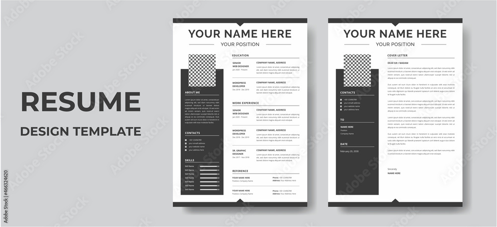 Clean Modern Resume and Cover Letter Layout Vector Template for ...