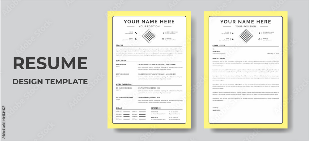 Clean Modern Resume and Cover Letter Layout Vector Template for ...