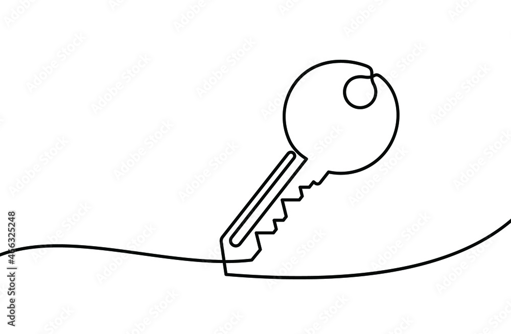 Key line background. One continuous line drawing of key. Vector ...