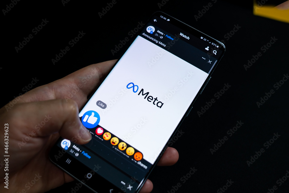 Bangkok, Thailand - October 29, 2021: Meta logo is shown on a device ...