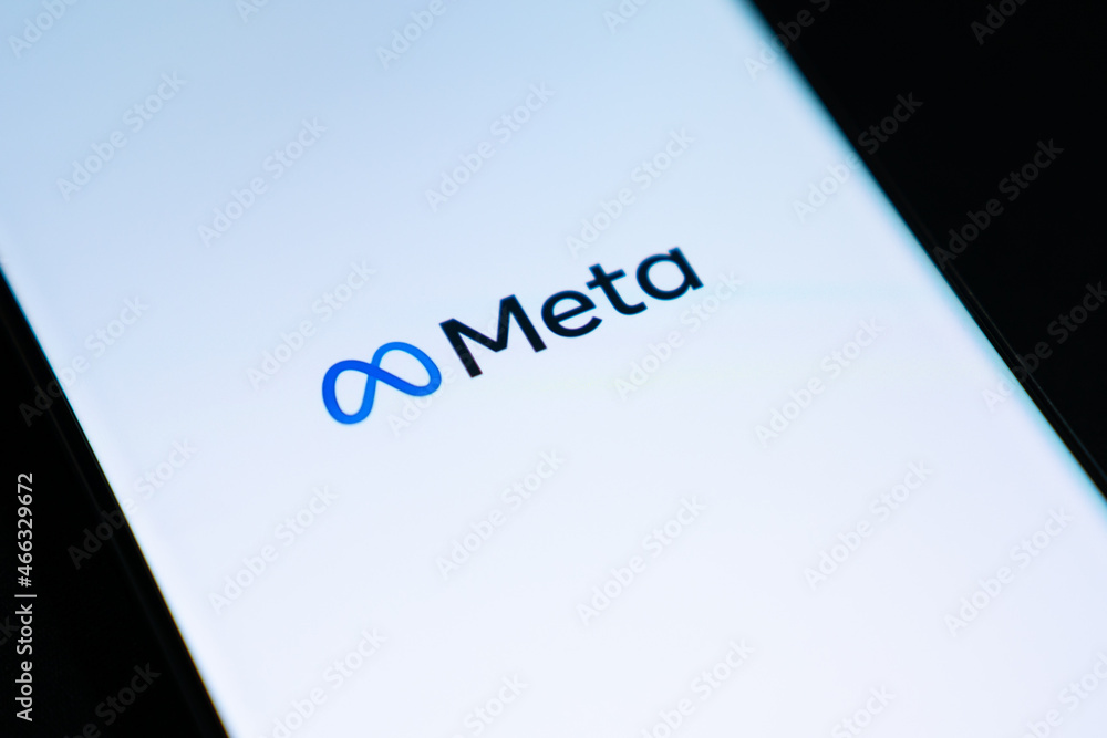 Bangkok, Thailand - October 29, 2021: Meta logo is shown on a device ...