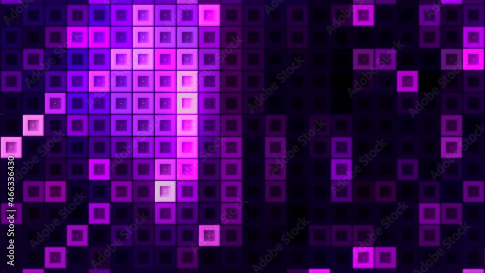 Retro tetris with glowing squares. Motion. Background with neon squares ...