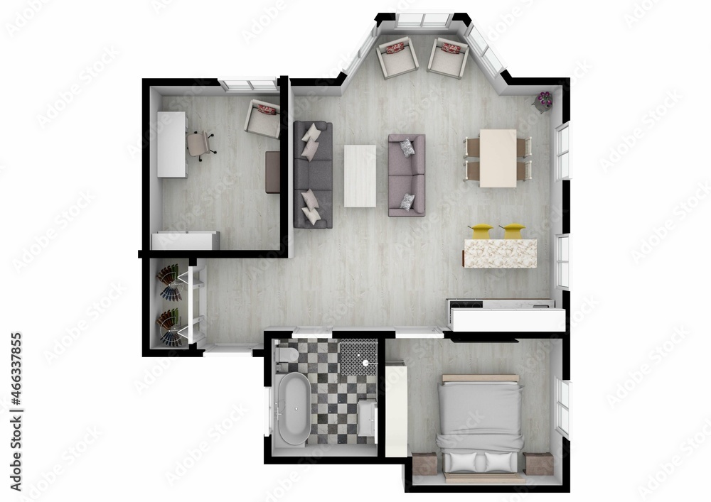 3d floor plan for real estate. Illustration floor plan. Color floor ...