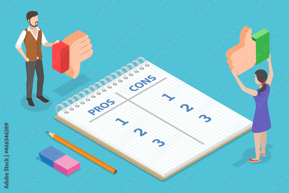 Poster 3D Isometric Flat Vector Conceptual Illustration of Pros And ...