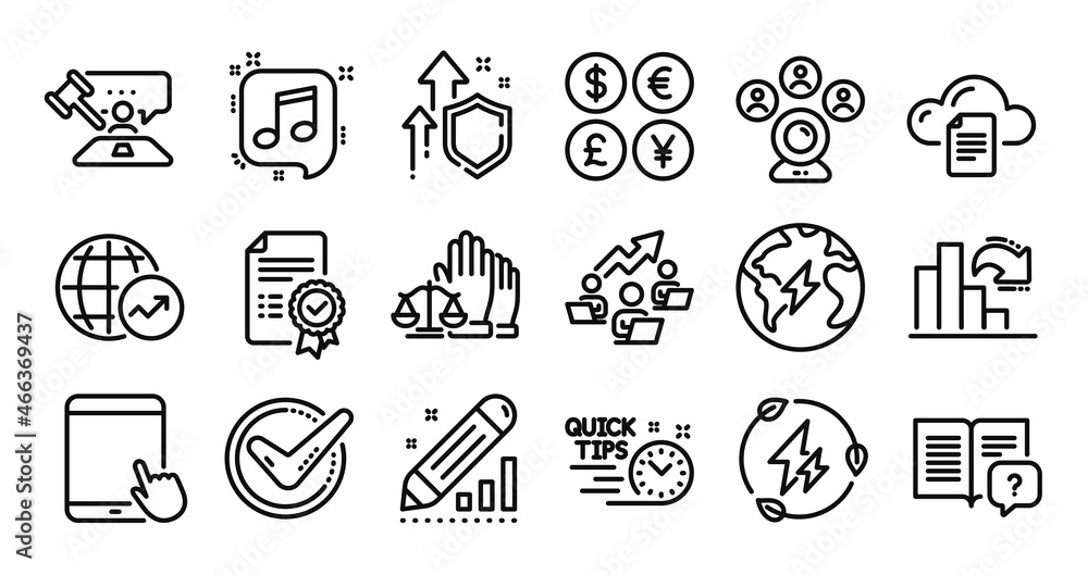 Confirmed, Musical note and Electricity line icons set. Secure shield ... Confirmed, Musical note and Electricity line icons set. Secure shield ...