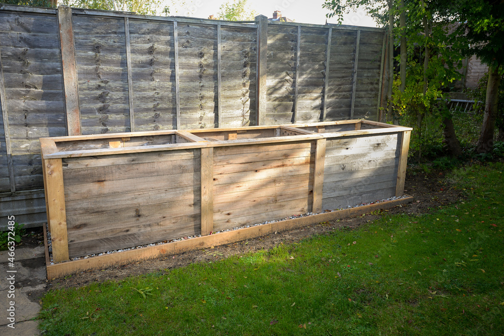 Empty timber tall deep root vegetable box planter ready for filling ...