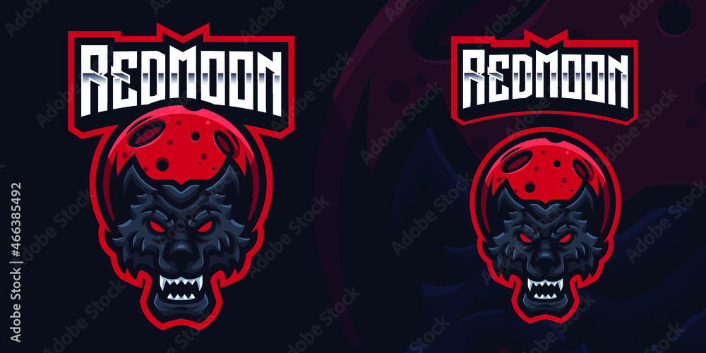 Red Moon Wolf Mascot Gaming Logo Template Stock Vector | Adobe Stock