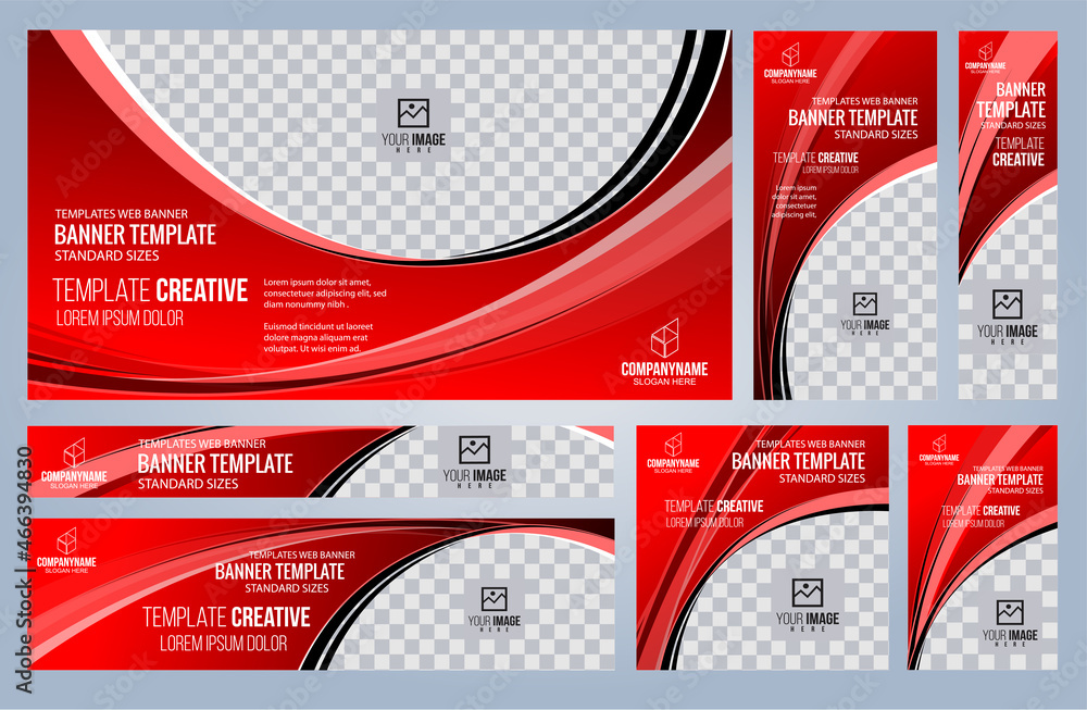Set of Red and Black Web banners templates, Coverpage Standard sizes ...