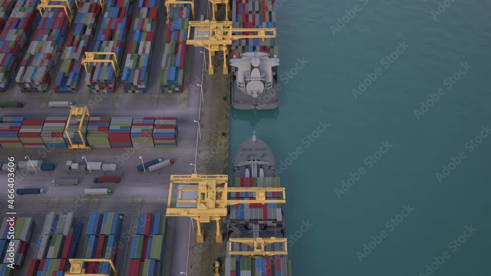 Container ship loading and unloading in deep sea port, Aerial view of ...