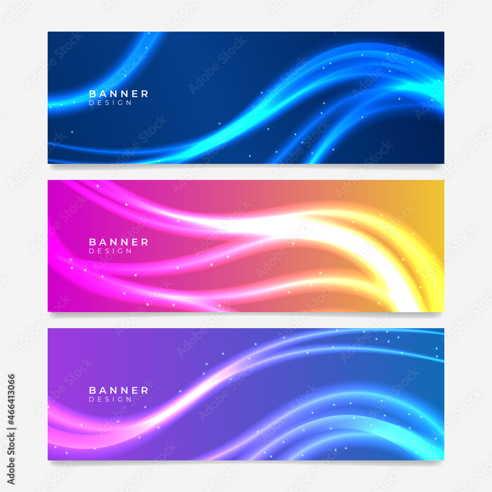 Colorful web banner with wave and geometric shapes. Collection of ...