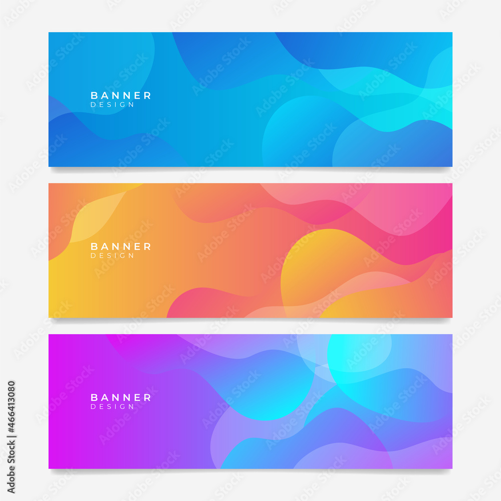 Colorful web banner with wave shapes. Collection of horizontal ...