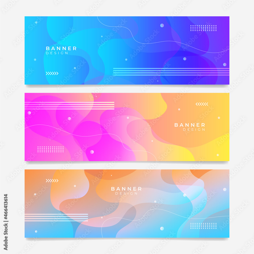 Colorful web banner with wave and geometric shapes. Collection of ...
