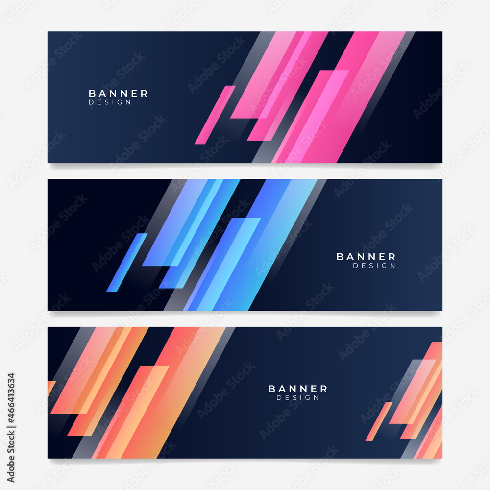 Colorful web banner with wave and geometric shapes. Collection of ...