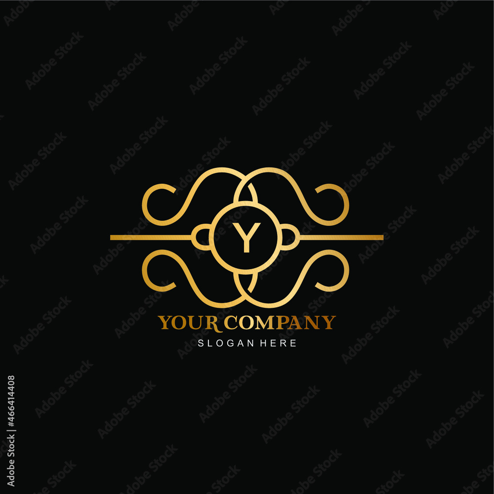 Obraz letter Y vector logo and gold frame. simple and elegant gold ...