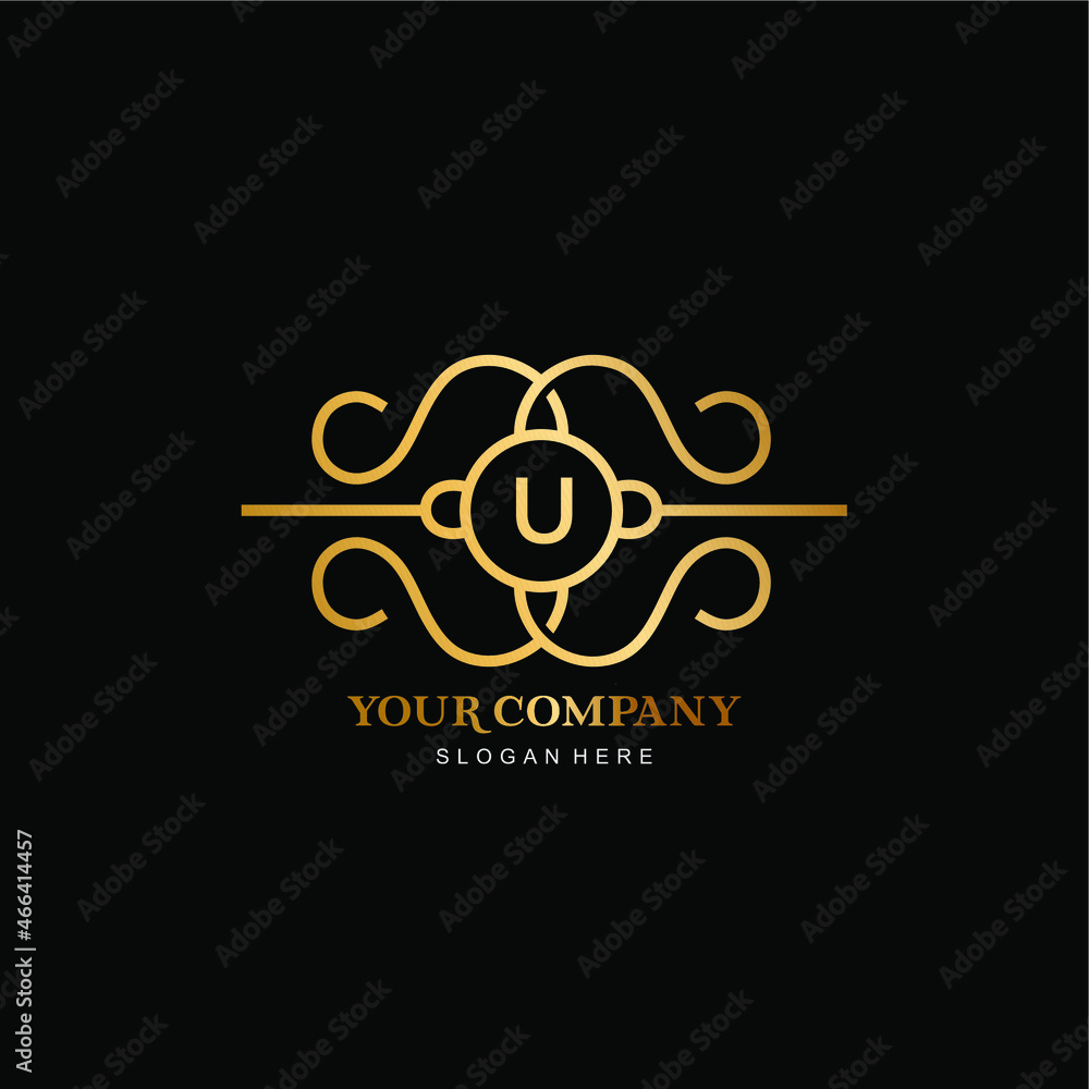 letter U vector logo and gold frame. simple and elegant gold frame line ...