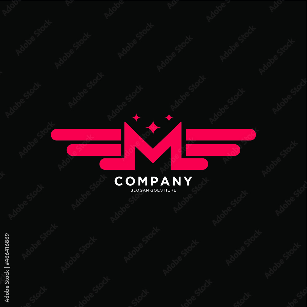 wing M letter logo. monophrased logo letter M with red wings Stock ...