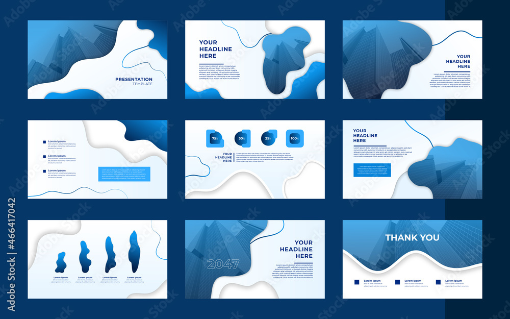 Minimal presentations design, portfolio vector templates with blue ...