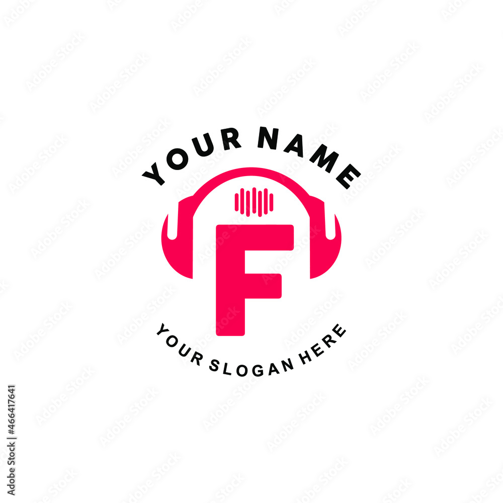 logo letter F music. vector illustration of letter F and headset icon ...