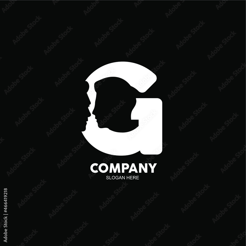 letter G logo with male face. silhouette of letter G with male face ...