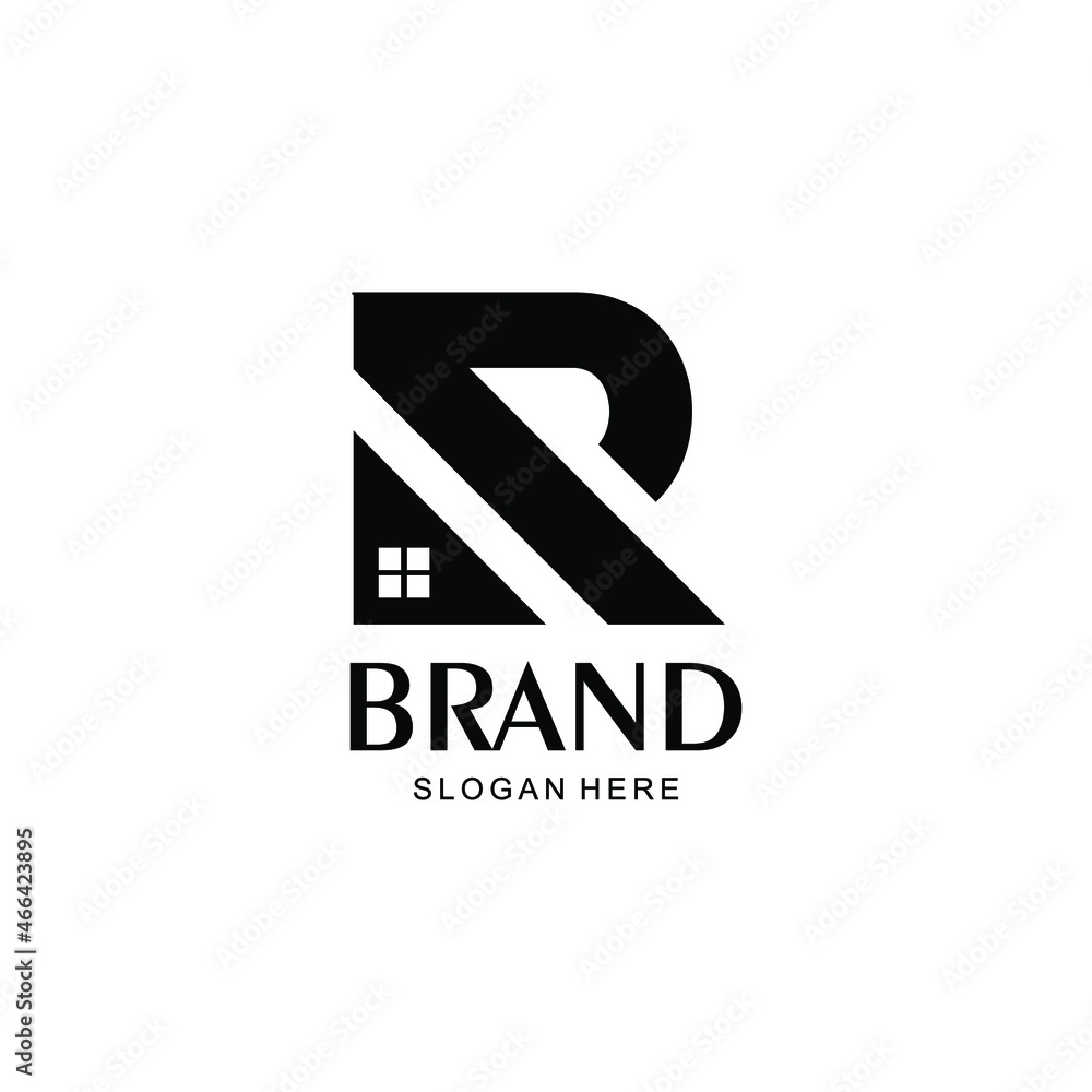 the letter R logo and the roof of the house. The letter R vector sign ...