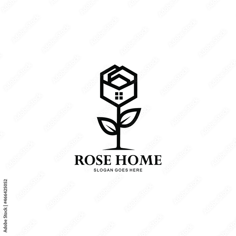 rose home logo.rose and house vector illustration.abstract combination ...