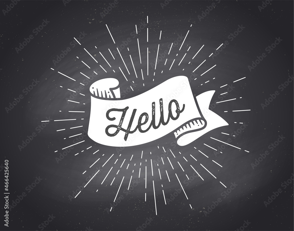 Ribbon Banner Hello. Black and white ribbon banner with text, phrase ...