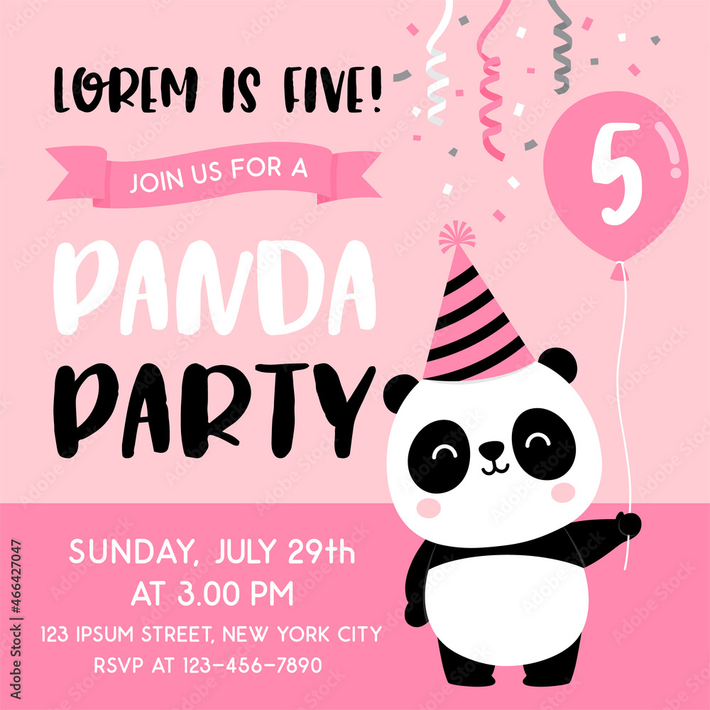 Cute panda cartoon illustration for party invitation card template ...