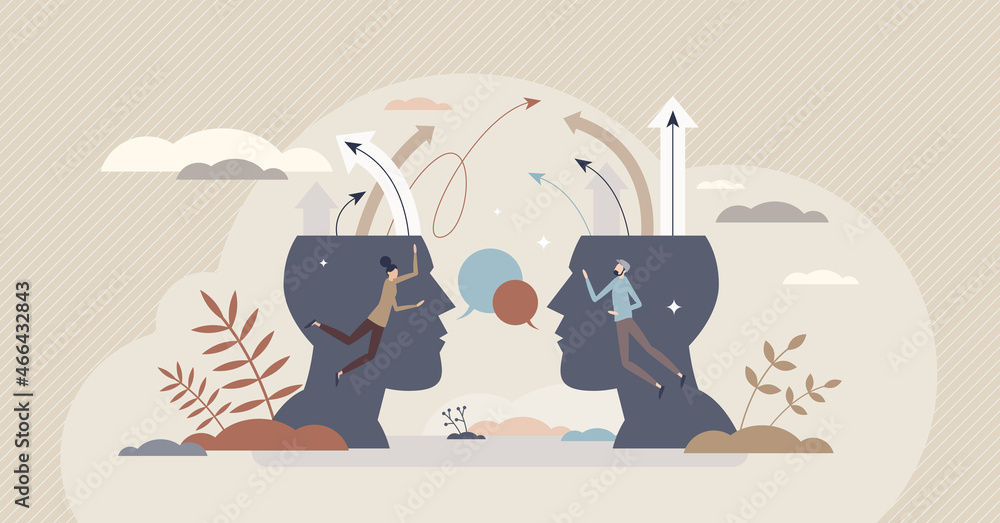 Vetor de Arguing in conflict discussion about different opinions tiny ...