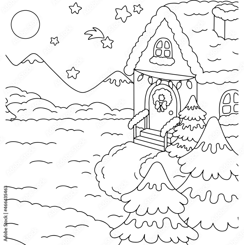 Wonderful natural landscape. Coloring book page for kids. Cartoon style ...