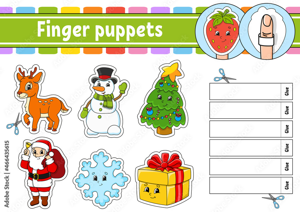 Finger puppets. Activity Game for kids. Cute characters. Cartoon style ...