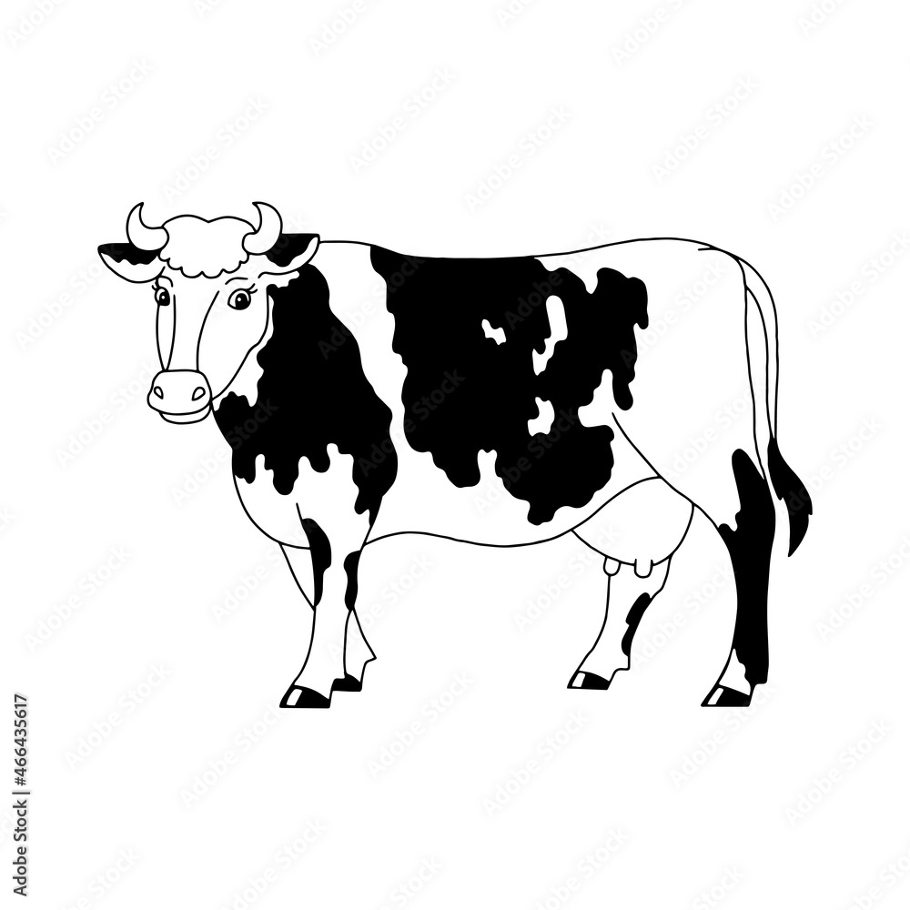 Farm animal cow. Outline silhouette. Design element. Vector ...