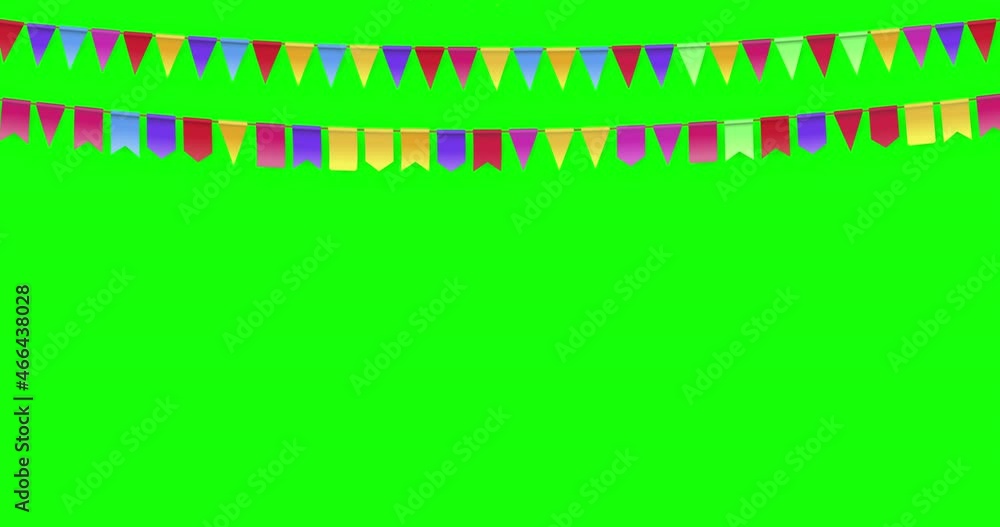 Animation of hanging flags garland isolated on green screen background ...