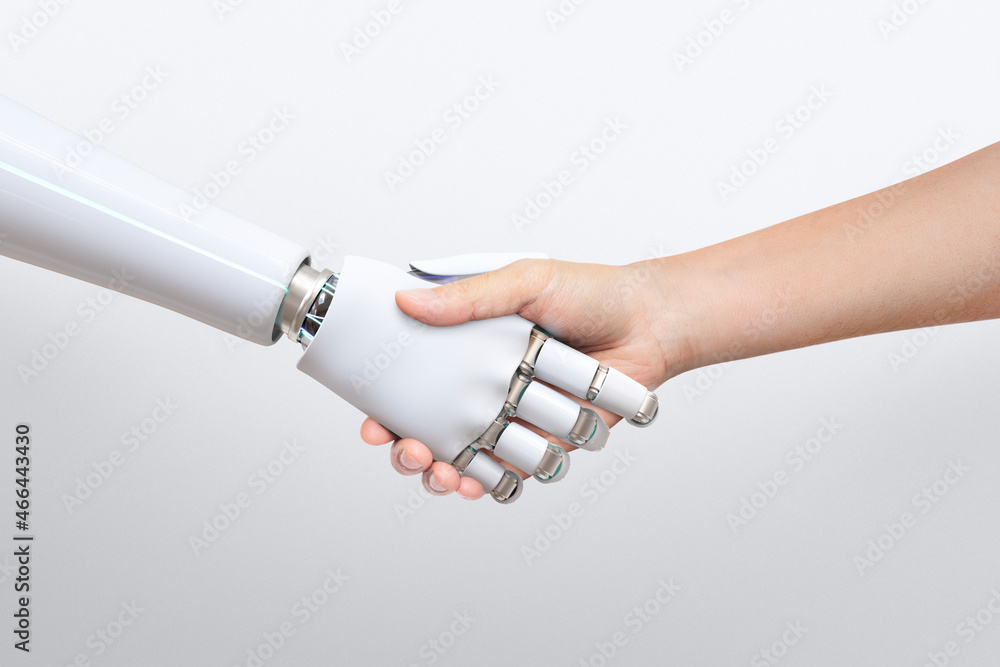 Robot handshake human background, artificial intelligence digital ...