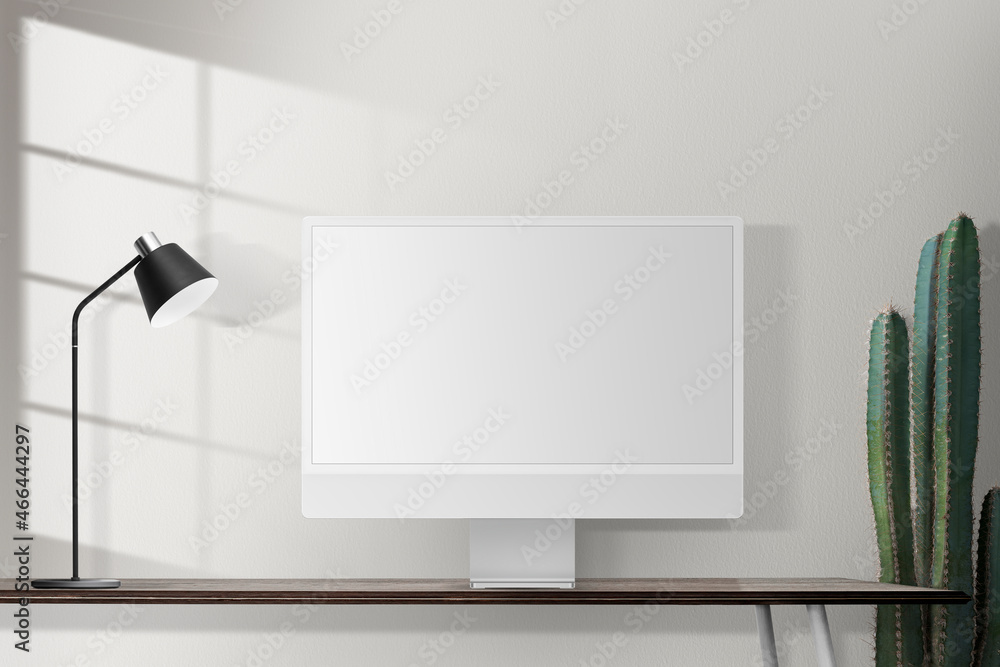 Blank computer screen on a desk in a retro home office Stock Photo ...
