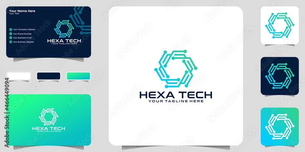 hexagon logo design technology and business card Stock Vector | Adobe Stock