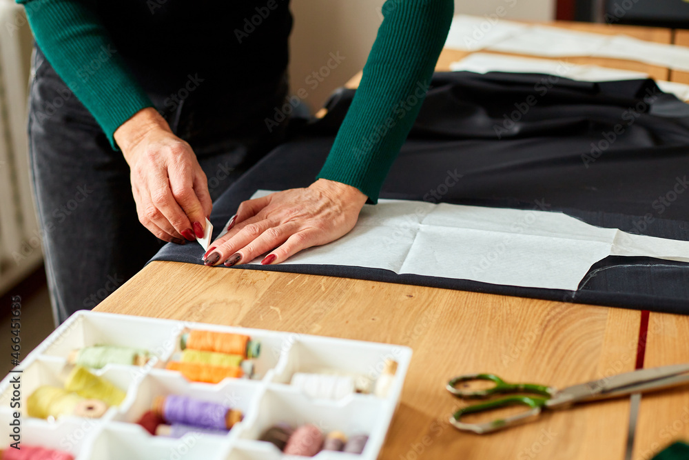 Step by step, Woman dressmaker female making sewing patterns Stock ...