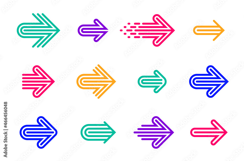Linear arrow logos vector set, collection of arrows symbols for use as ...