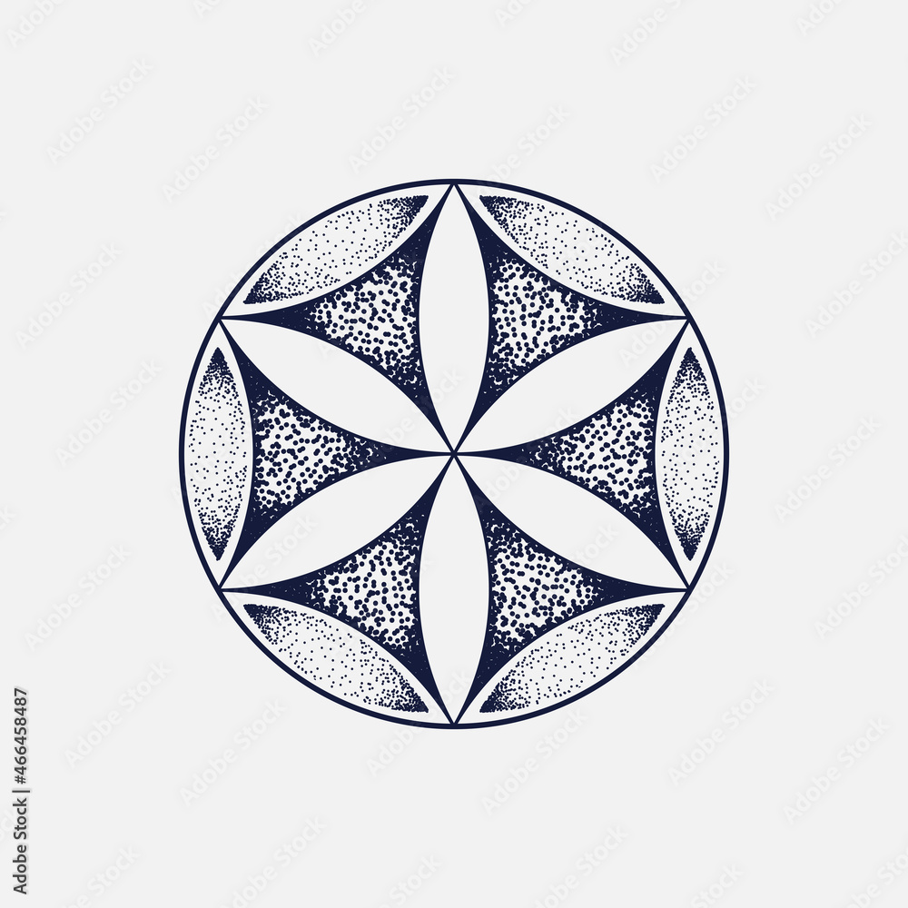 Flower of life symbol. Dot design element. Circle vintage shape, vector ...