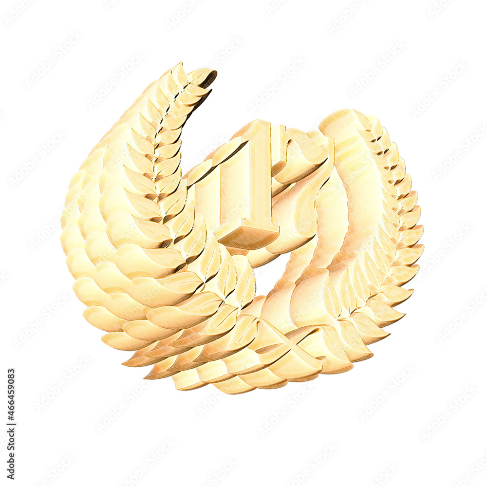 Zahl 17 mit Lorbeerkranz, Ehrenkranz, Siegerkranz als 3D-Illustration ...