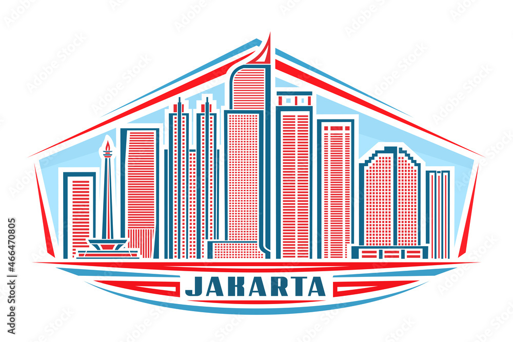 Vector illustration of Jakarta, horizontal label with linear design ...