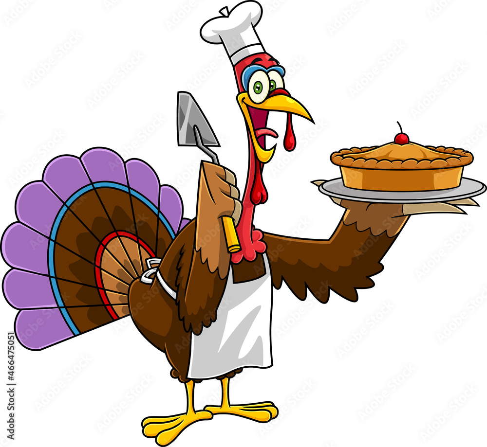 Turkey Chef Cartoon Characters Showing Perfect Pie. Vector Hand Drawn ...