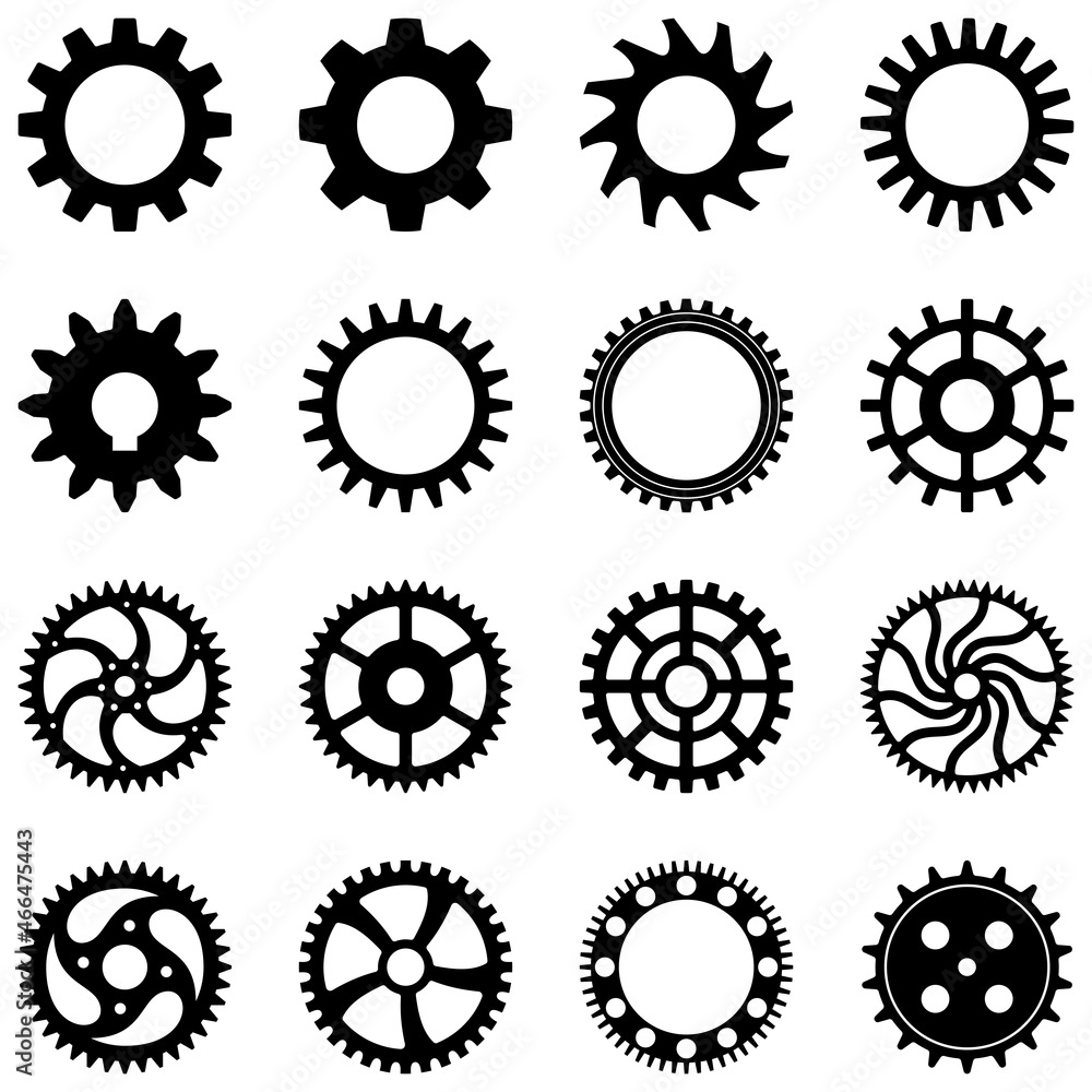 Zahnrad Kollektion. Isolierter weißer Hintergrund. Stock Vector | Adobe ...