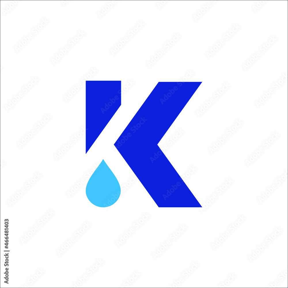 Letter K with a symbol of drop. Azure-blue logo. Clear water drop and ...