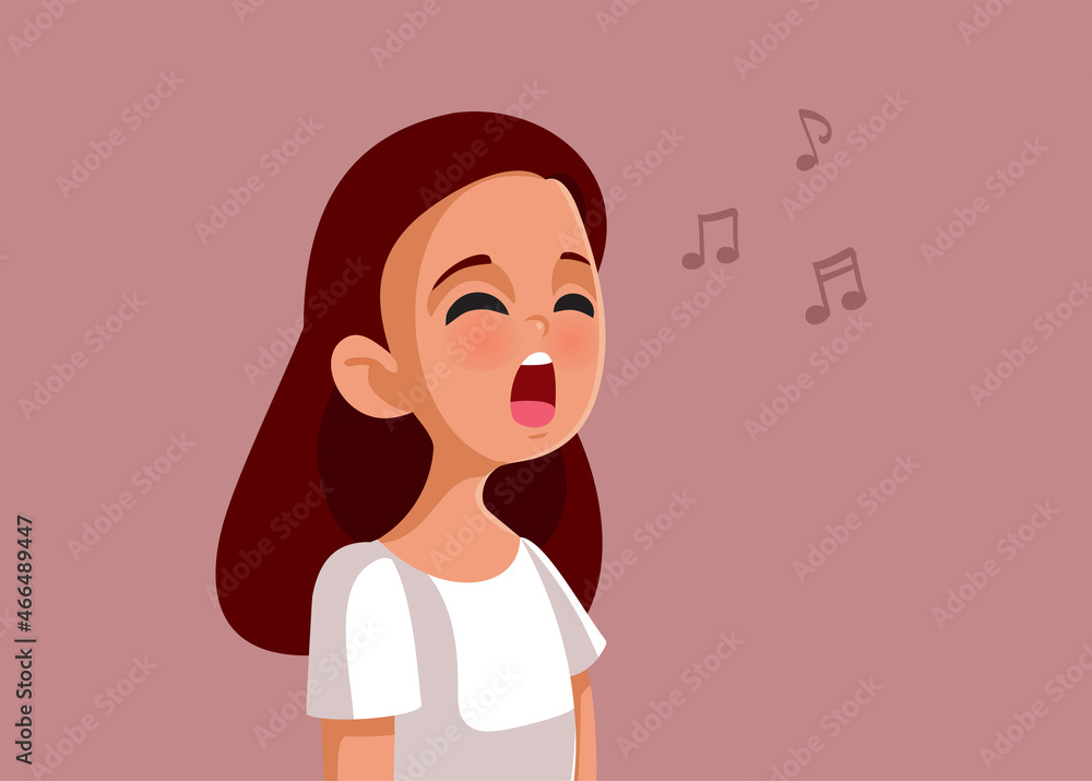Teen Girl Singing Vector Cartoon Illustration Stock Vector | Adobe Stock