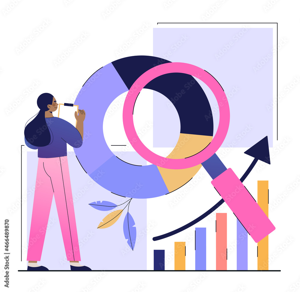 Competitive analysis concept. Woman research statistics to improve ...