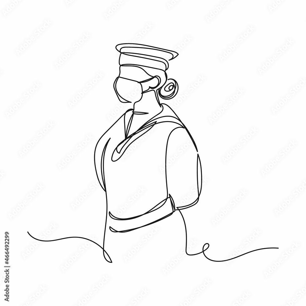 Vector continuous one single line drawing icon of woman soldier in ...