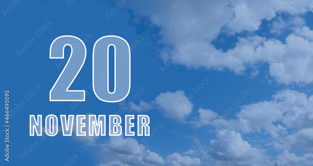 november 20. 20-th day of the month, calendar date.White numbers ...
