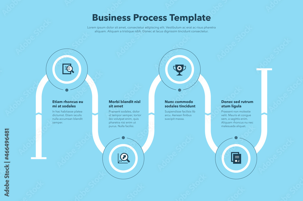 Simple business process template with four steps - blue version. Easy ...