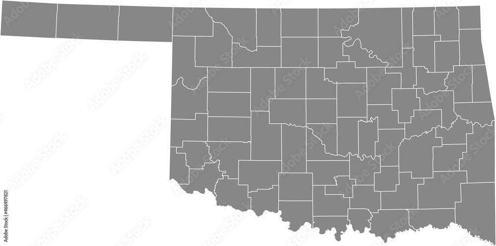 Gray vector administrative map of the Federal State of Oklahoma, USA ...