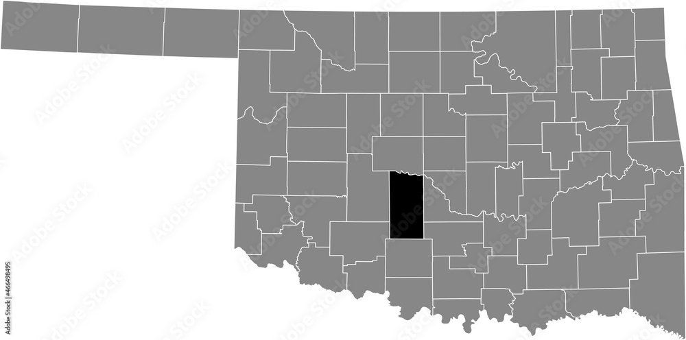 Black highlighted location map of the Grady County inside gray ...